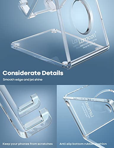 Lamicall Acrylic Phone Stand Desk Accessories - Clear Office Cell Phone Holder, Transparent Phone Stand for Desk, Desktop, Office Desk Accessories, Suitable for iPhone Accessories, 4-8'' Phone