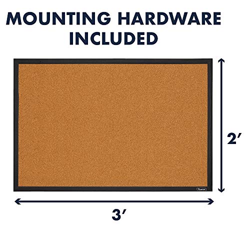 Quartet Cork Board Bulletin Board, 2' x 3' Framed Corkboard, Black Frame, Decorative Hanging Pin Board, Perfect for Home Office Decor, Home School Message Board or Vision Board (MWDB2436-BK)