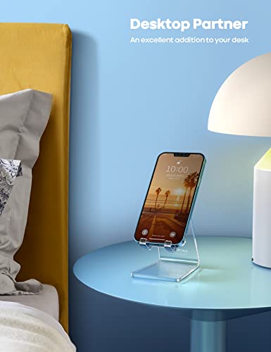 Lamicall Acrylic Phone Stand Desk Accessories - Clear Office Cell Phone Holder, Transparent Phone Stand for Desk, Desktop, Office Desk Accessories, Suitable for iPhone Accessories, 4-8'' Phone