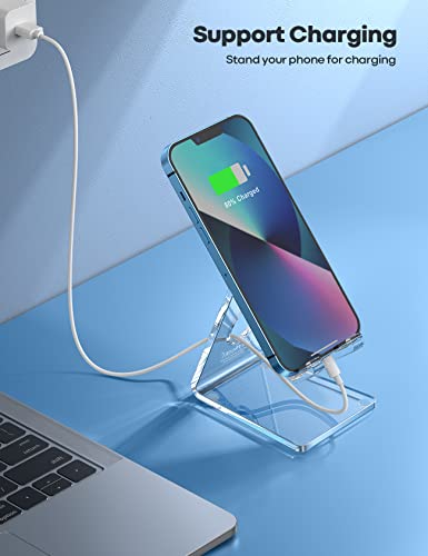 Lamicall Acrylic Phone Stand Desk Accessories - Clear Office Cell Phone Holder, Transparent Phone Stand for Desk, Desktop, Office Desk Accessories, Suitable for iPhone Accessories, 4-8'' Phone