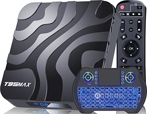 Android TV Box 12.0, T95MAX Android TV Box H618 4GB 32GB Android Box Support WiFi6 2.4G/5.8Ghz Bluetooth 5.0 with Mini Backlit Keyboard 3D 6K Ultra HD TV Box
