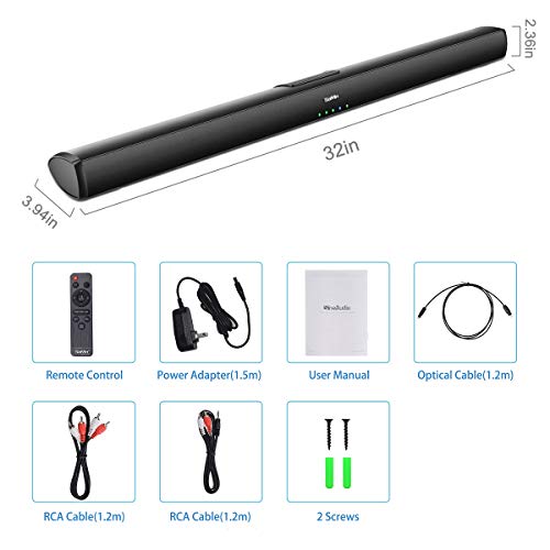 Saiyin Sound Bars for TV, Wired and Wireless Bluetooth 5.0 TV Stereo Speakers Soundbar 32’’ Home Theater Surround Sound System Optical/Coaxial/RCA Connection, Wall Mountable