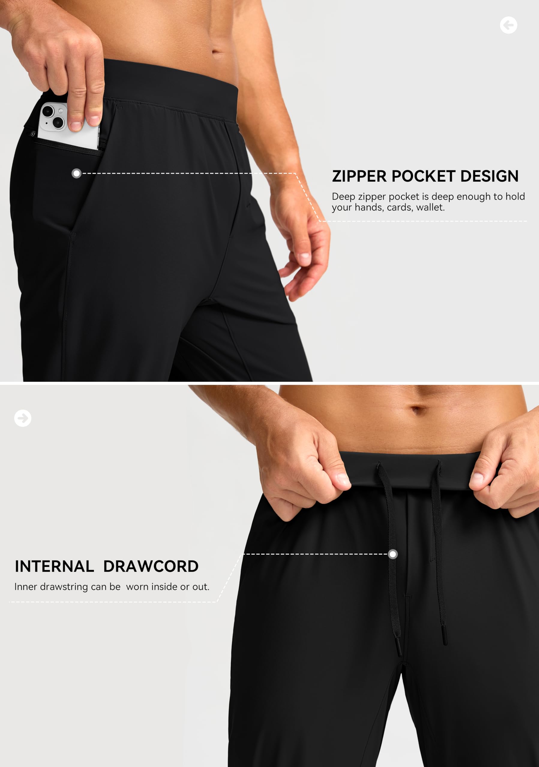 Soothfeel Men's Jogger Pants with Zipper Pockets Lightweight Athletic Workout Pants Gym Golf Joggers for Men Track Running (Black, XS)