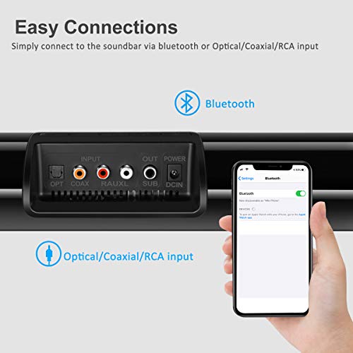 Saiyin Sound Bars for TV, Wired and Wireless Bluetooth 5.0 TV Stereo Speakers Soundbar 32’’ Home Theater Surround Sound System Optical/Coaxial/RCA Connection, Wall Mountable