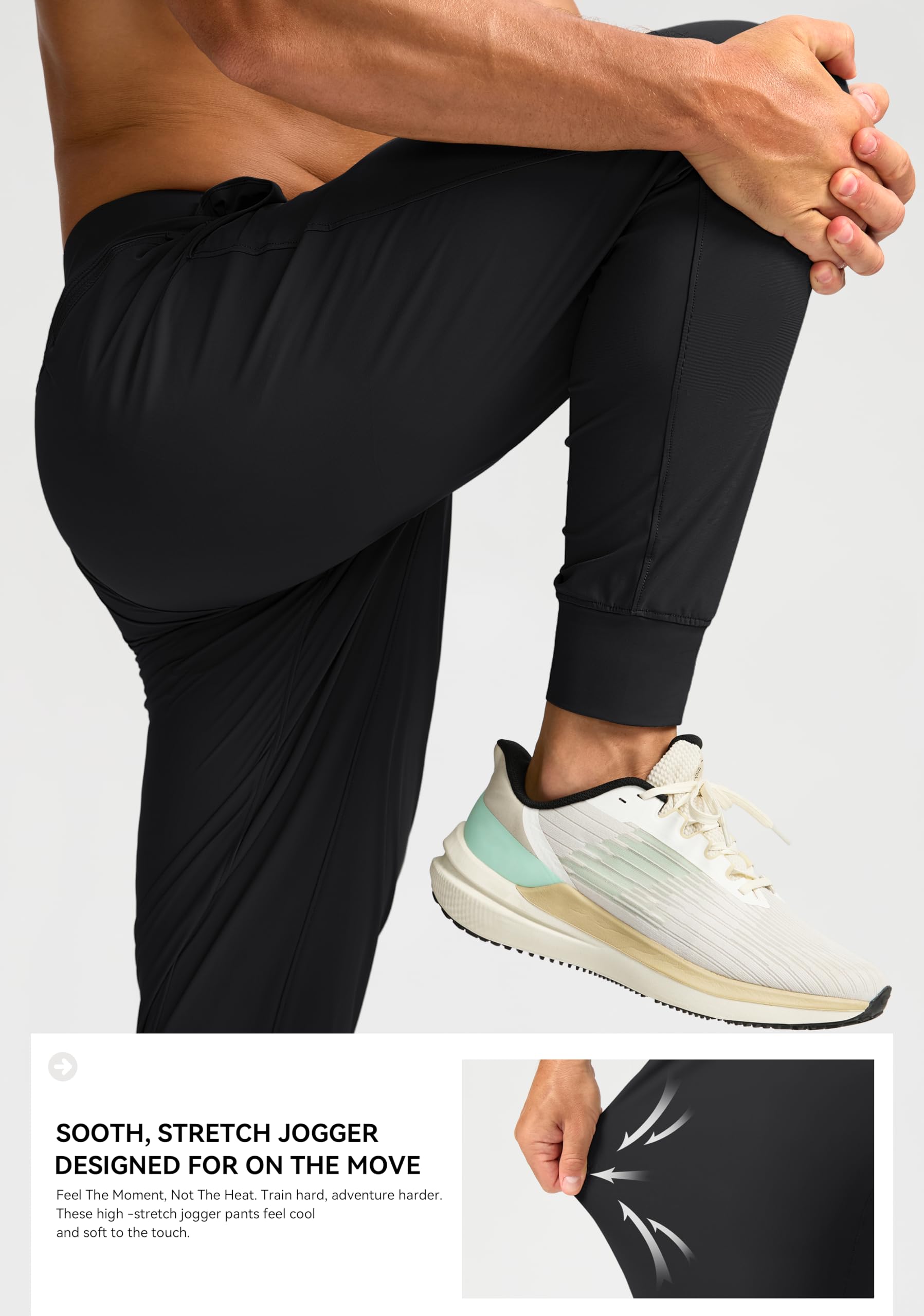 Soothfeel Men's Jogger Pants with Zipper Pockets Lightweight Athletic Workout Pants Gym Golf Joggers for Men Track Running (Black, XS)