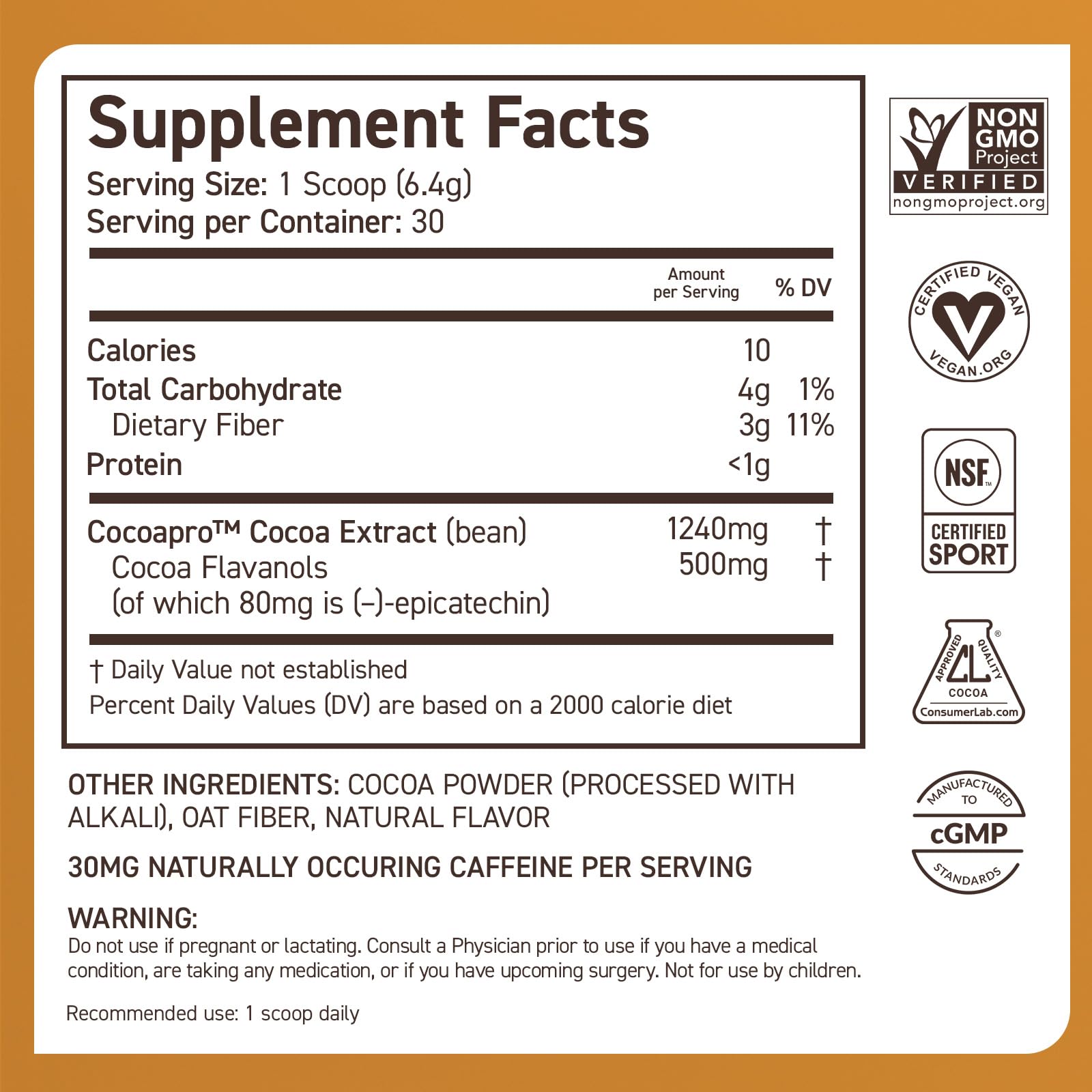CocoaVia Cardio Health Cocoa Powder, 30 Servings, 500mg Cocoa Flavanols, Support Heart Health, Boost Nitric Oxide, Improve Circulation, Energy, Preworkout, Vegan, Dark Chocolate Cacao