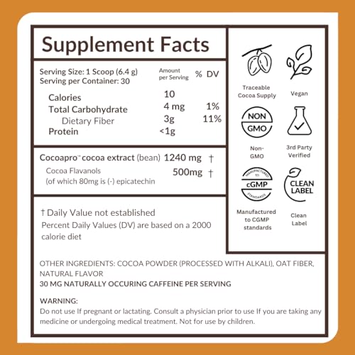 CocoaVia Cardio Health Cocoa Powder, 30 Servings, 500mg Cocoa Flavanols, Support Heart Health, Boost Nitric Oxide, Improve Circulation, Energy, Preworkout, Vegan, Dark Chocolate Cacao