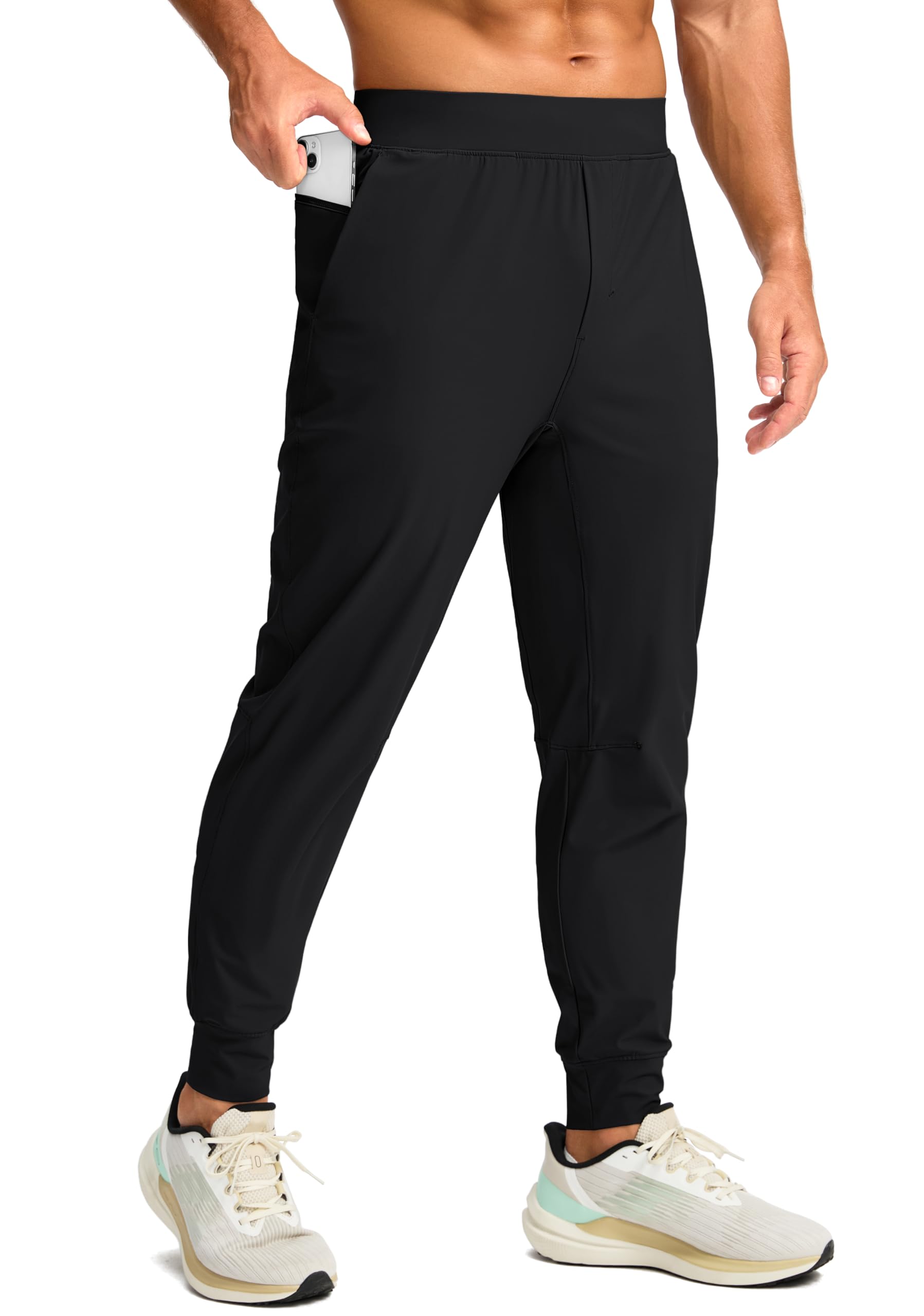 Soothfeel Men's Jogger Pants with Zipper Pockets Lightweight Athletic Workout Pants Gym Golf Joggers for Men Track Running (Black, XS)