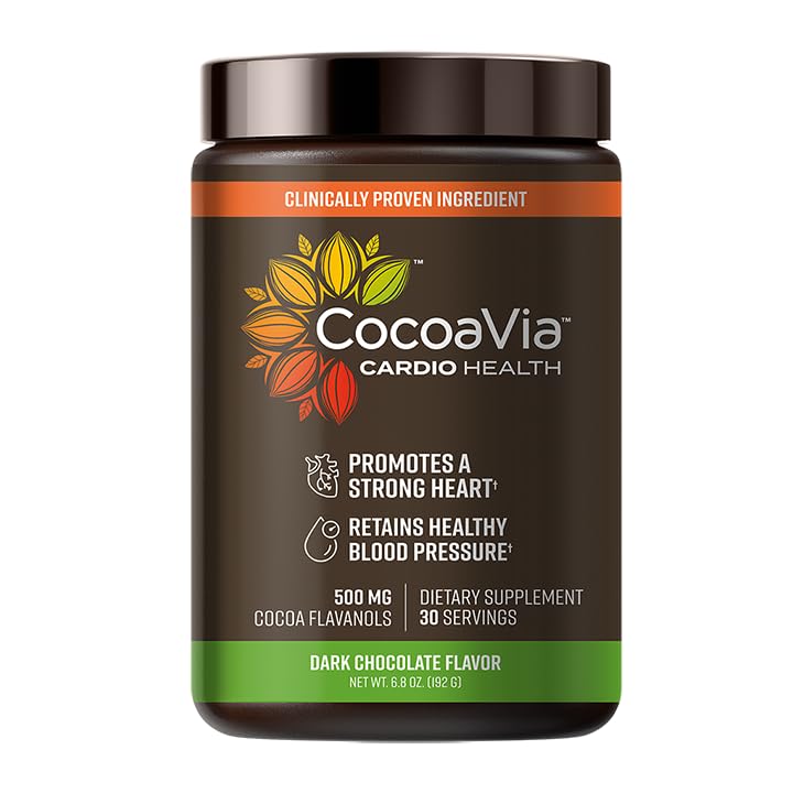 CocoaVia Cardio Health Cocoa Powder, 30 Servings, 500mg Cocoa Flavanols, Support Heart Health, Boost Nitric Oxide, Improve Circulation, Energy, Preworkout, Vegan, Dark Chocolate Cacao