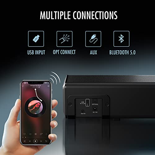 Wohome Small Sound Bars for TV, 50W 16-Inch Ultra Slim Mini Surround Soundbar Speakers System with Wireless Bluetooth 5.0 Optical AUX USB Connection, 5EQs, for 4K & HD TVs, Model S66 (16INCH)