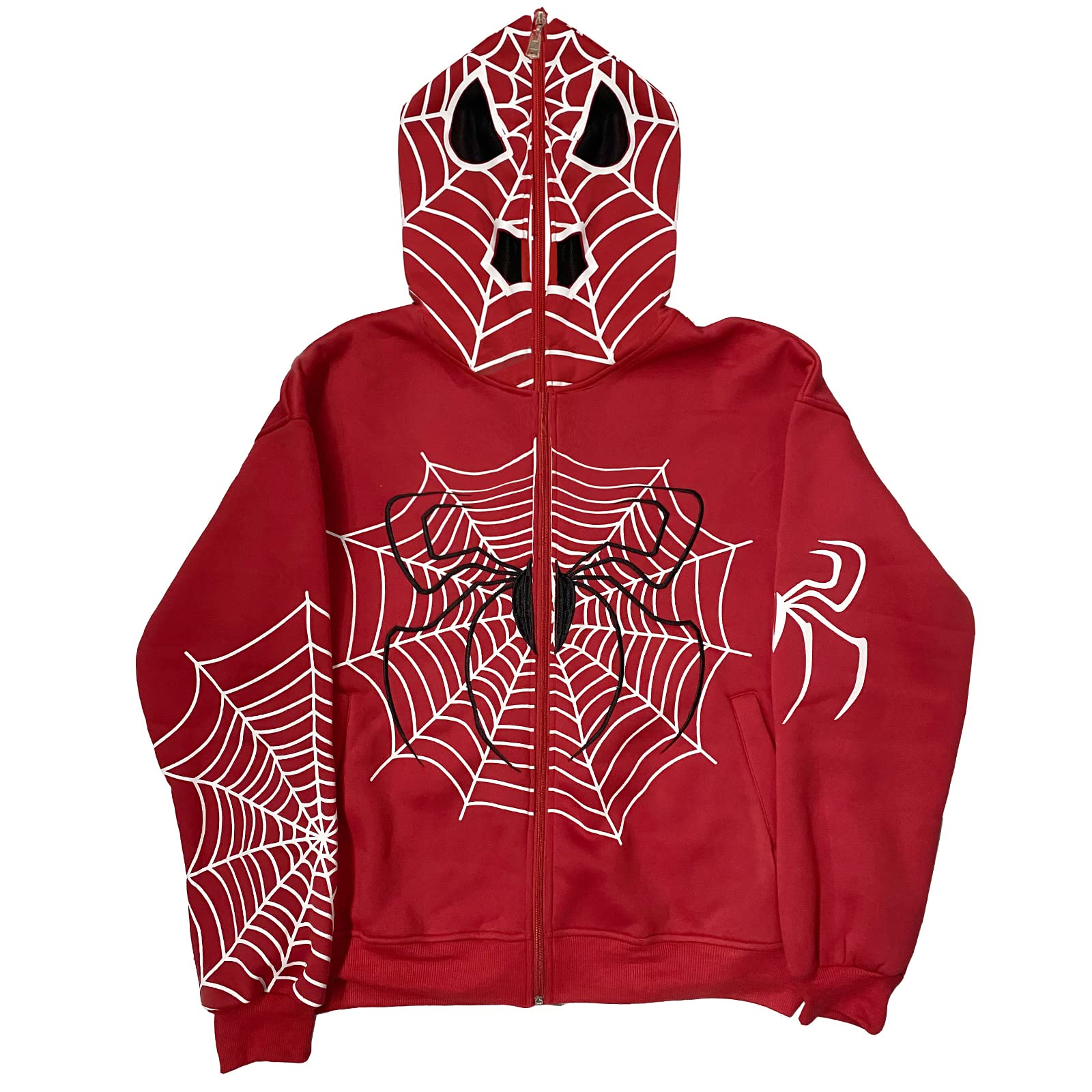 Winioder Women Y2K Spider Zip Up Hoodie Jacket Punk Goth Grunge Aesthetic Oversized Hoodies Vintage Graphic Sweatshirt (Red, S)