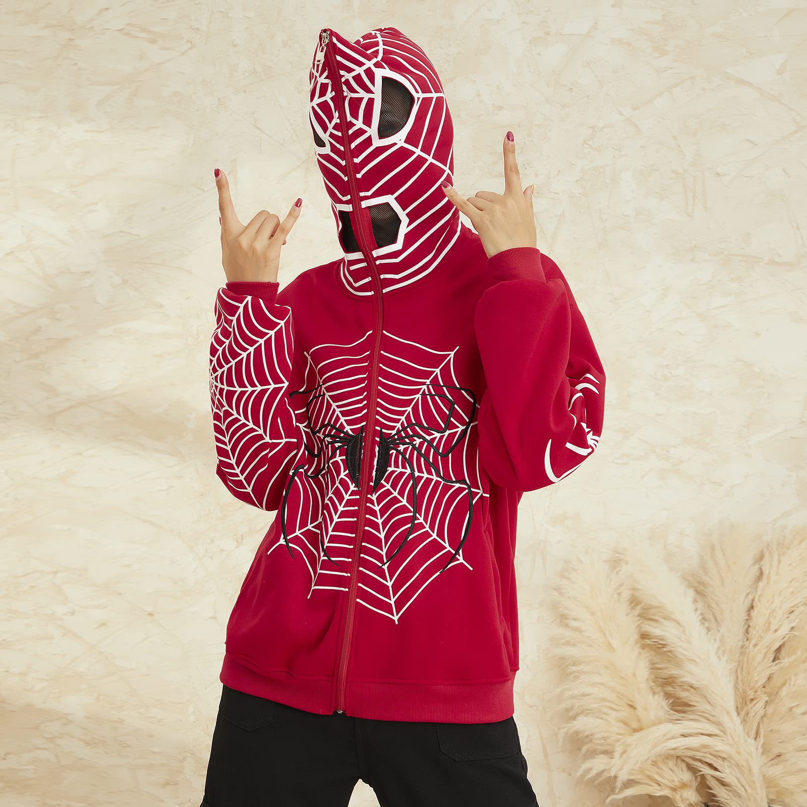 Winioder Women Y2K Spider Zip Up Hoodie Jacket Punk Goth Grunge Aesthetic Oversized Hoodies Vintage Graphic Sweatshirt (Red, S)