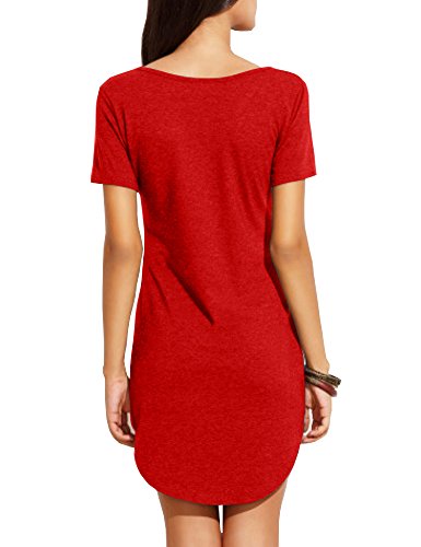 Haola Women's Summer Short Sleee Slim Fit Shirts Mini Dresses Juniors Dress Top L Red