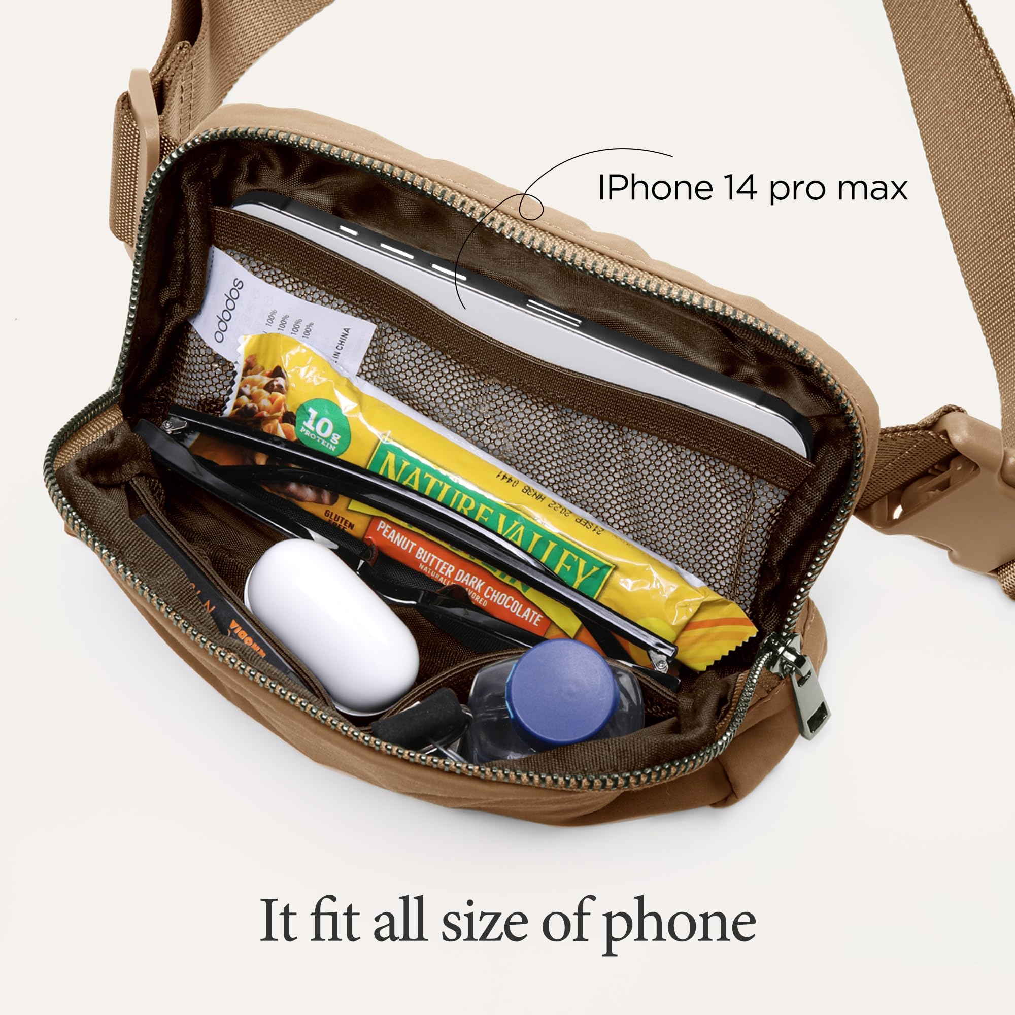 ODODOS Unisex Mini Belt Bag with Adjustable Strap Small Fanny Pack for Workout Running Traveling Hiking, Caramel