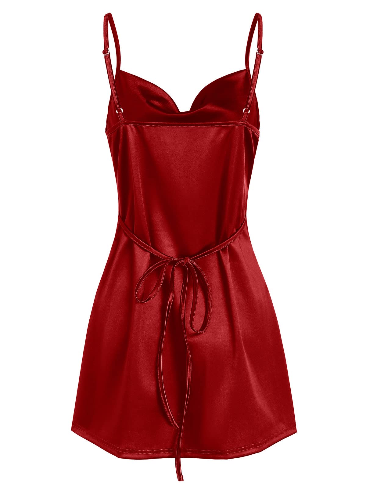 ZAFUL Women's Satin Sleeveless Spaghetti Strap Mini Dress Sexy Slip Cowl Neck Silky Cocktail Party Dresses(Red, S)