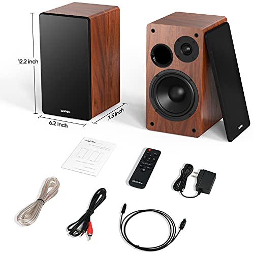 Saiyin Bluetooth Bookshelf Speakers, Powered Speakers with 5 Inch Woofer, Active Bookshelf Speakers 40W X 2, Optical/RCA inputs/Subwoofer Line Out for Turntable, TVs,Computer PC Monitor Speakers
