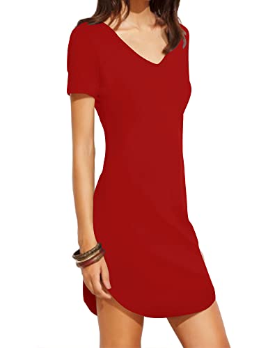 Haola Women's Summer Short Sleee Slim Fit Shirts Mini Dresses Juniors Dress Top L Red