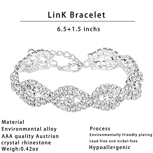 2 Pack Rhinestone Crystal Link Bracelet Teardrop Dangle Earrings Jewelry Sets for Women