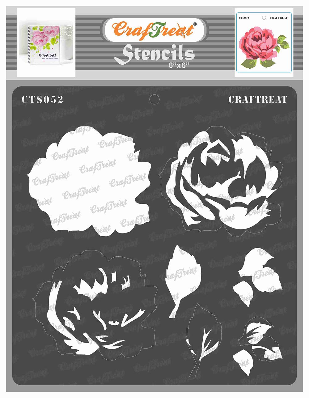 CrafTreat Layered Flower Stencils for Painting on Wood, Canvas, Paper, Fabric, Floor, Wall and Tile - Rose - 6x6 Inches - Reusable DIY Art and Craft Rose Stencils for Painting Flowers Rose Stencil