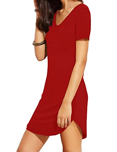 Haola Women's Summer Short Sleee Slim Fit Shirts Mini Dresses Juniors Dress Top L Red