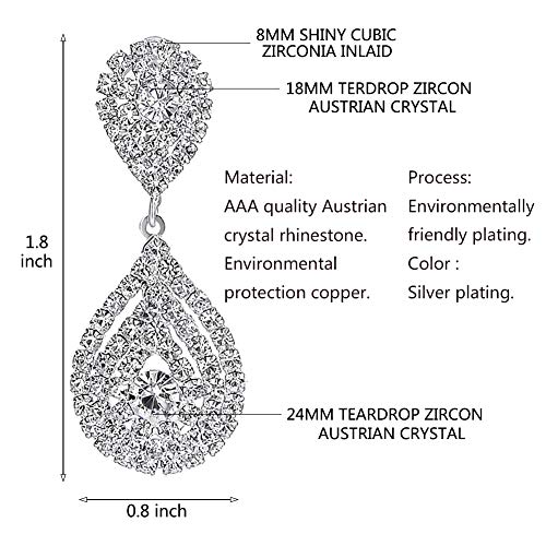 2 Pack Rhinestone Crystal Link Bracelet Teardrop Dangle Earrings Jewelry Sets for Women