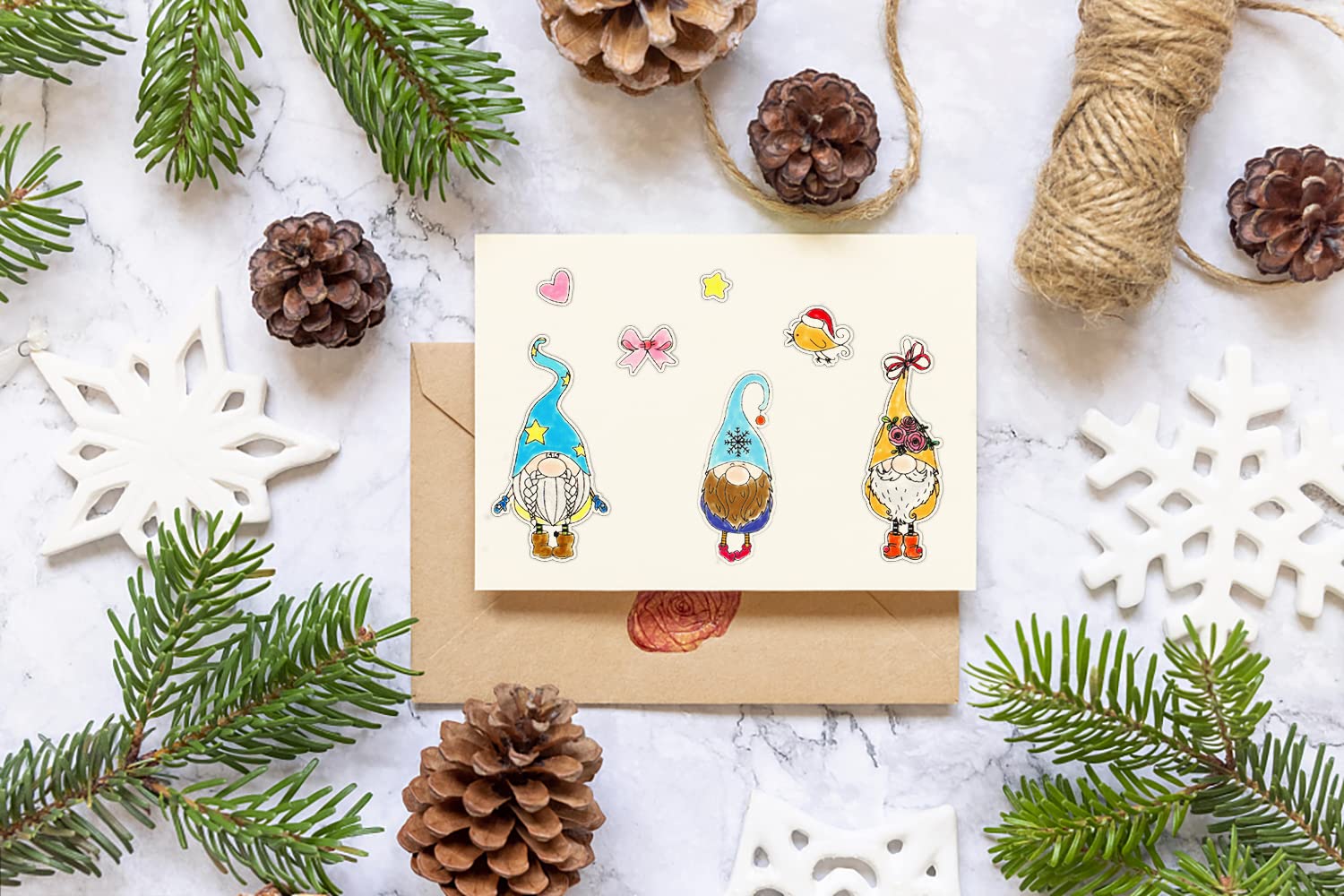 Christmas Gnomes Clear Stamps and Dies for Card Making, Xmas Snowflake Words Transparent Rubber Stamps Christmas Santa Gnomes Die Cuts Seal for DIY Scrapbooking