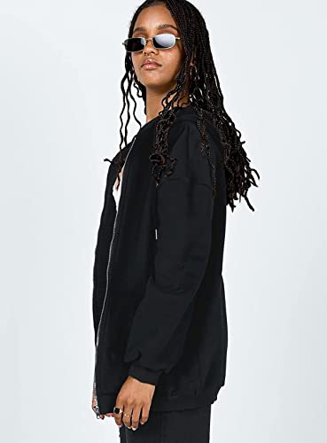 Women's Zip Up Hoodie Long Sleeve Fall Oversized Sweatshirts Casual Drawstring Y2K Hoodies Jacket With Pocket Large Black