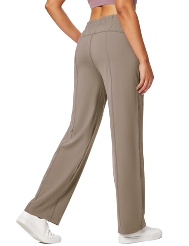 BALEAF Women's Straight Leg Sweatpants Wide Leg Athletic Lounge Pants Pockets Stretch Soft Workout Brown L