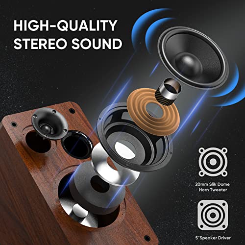 Saiyin Bluetooth Bookshelf Speakers, Powered Speakers with 5 Inch Woofer, Active Bookshelf Speakers 40W X 2, Optical/RCA inputs/Subwoofer Line Out for Turntable, TVs,Computer PC Monitor Speakers