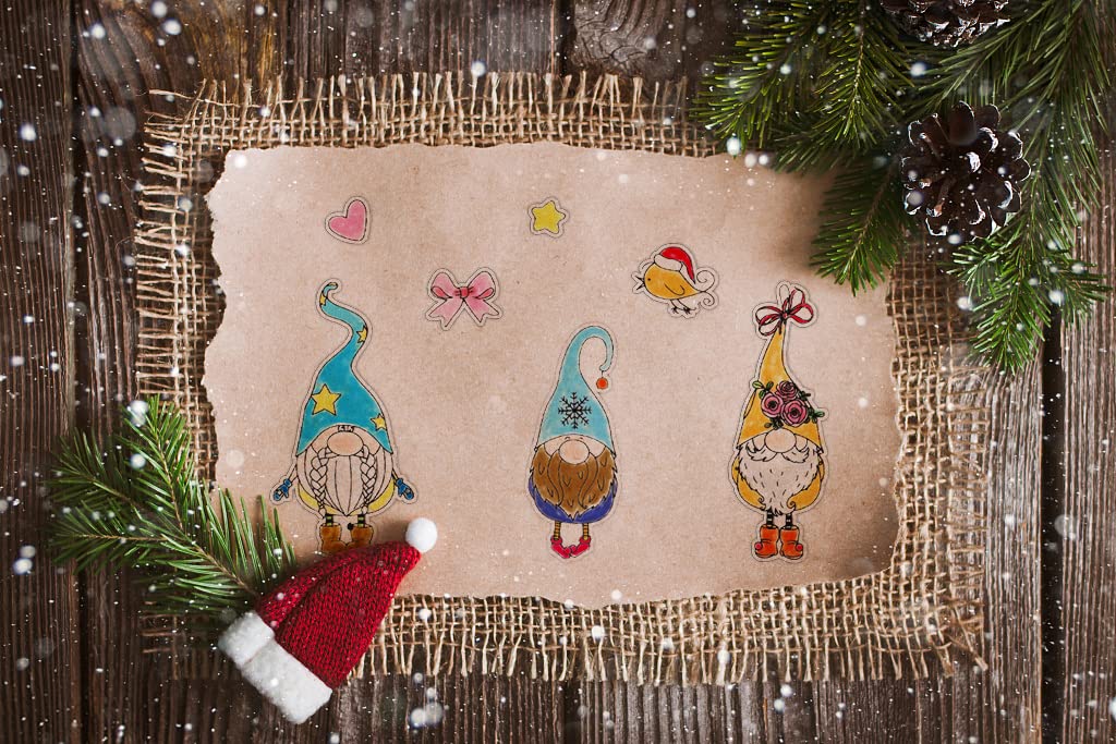 Christmas Gnomes Clear Stamps and Dies for Card Making, Xmas Snowflake Words Transparent Rubber Stamps Christmas Santa Gnomes Die Cuts Seal for DIY Scrapbooking