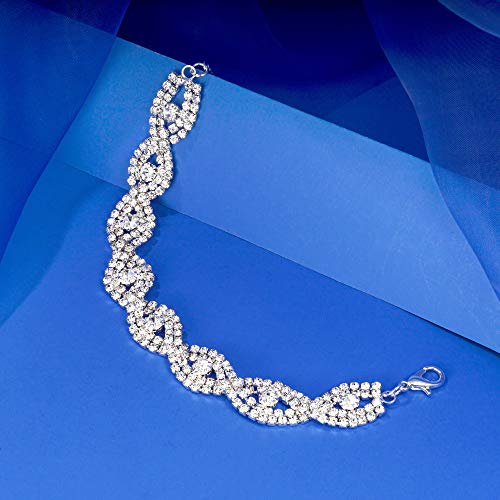 2 Pack Rhinestone Crystal Link Bracelet Teardrop Dangle Earrings Jewelry Sets for Women