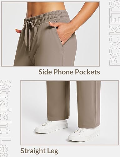 BALEAF Women's Straight Leg Sweatpants Wide Leg Athletic Lounge Pants Pockets Stretch Soft Workout Brown L