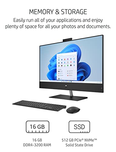 HP Pavilion 31.5 inch All-in-One Desktop PC, Intel Core i5-12400T Processor, Intel UHD Graphics, 16 GB RAM Memory, Windows 11 Home Operating System (32-b0010, Sparkling Black)