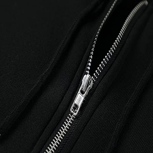 Women's Zip Up Hoodie Long Sleeve Fall Oversized Sweatshirts Casual Drawstring Y2K Hoodies Jacket With Pocket Large Black