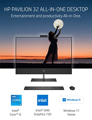 HP Pavilion 31.5 inch All-in-One Desktop PC, Intel Core i5-12400T Processor, Intel UHD Graphics, 16 GB RAM Memory, Windows 11 Home Operating System (32-b0010, Sparkling Black)