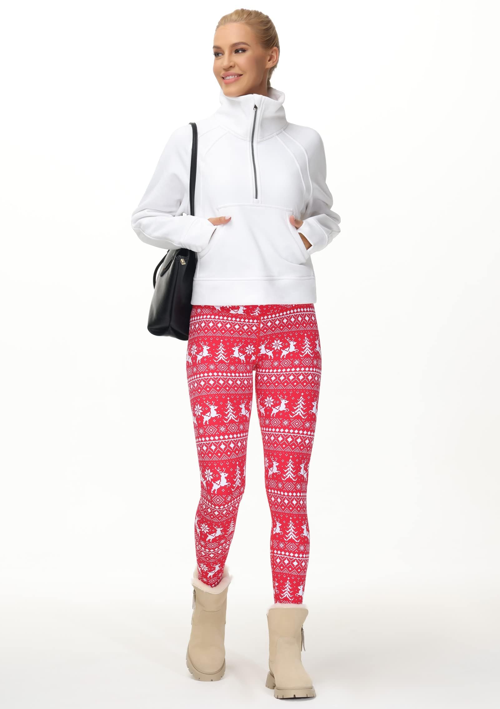 THE GYM PEOPLE Women's Half Zip Pullover Sweatshirt Fleece Stand Collar Crop Sweatshirt with Pockets Thumb Hole White