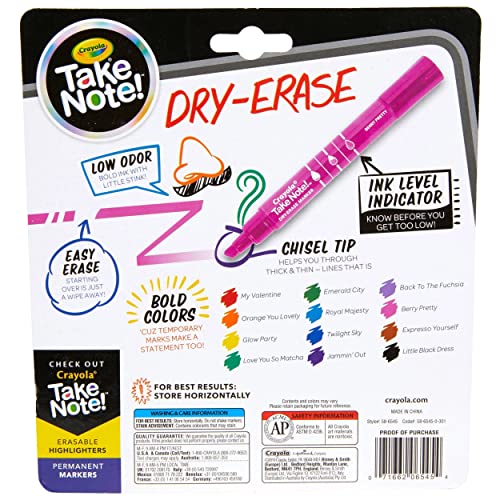 Crayola Low Odor Dry Erase Markers for Kids & Adults, Chisel Tip, Back To School Supplies, 12 Count