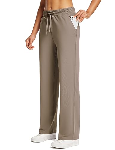 BALEAF Women's Straight Leg Sweatpants Wide Leg Athletic Lounge Pants Pockets Stretch Soft Workout Brown L