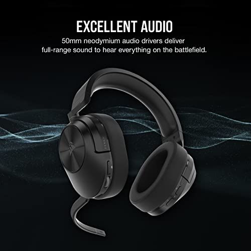 Corsair HS55 Wireless CORE Gaming Headset - Low-Latency 2.4Ghz, Up to 50ft Bluetooth Range, Lightweight Construction, Tempest 3D AudioTech Support on PS5, Omni-Directional Microphone - Black