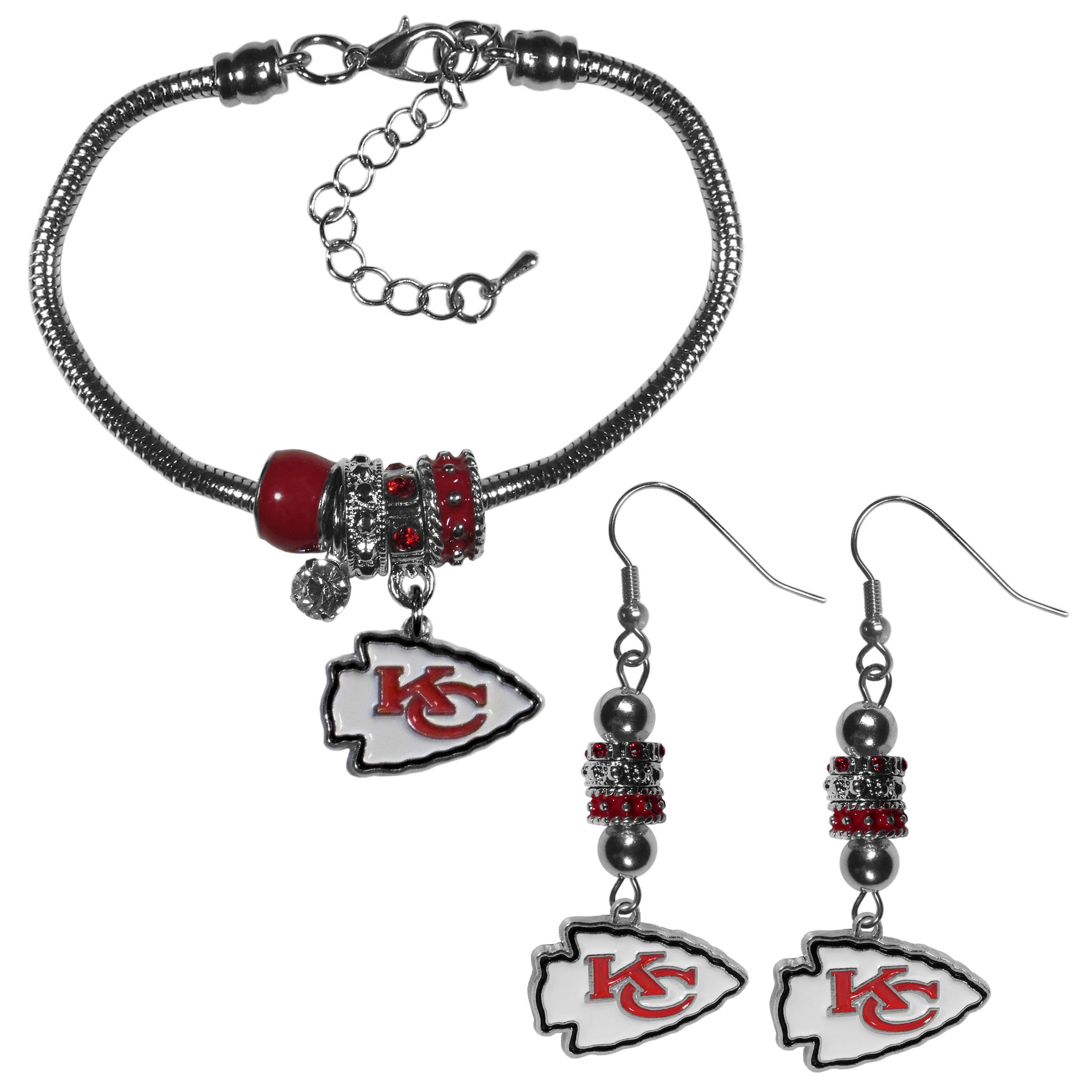 NFL Siskiyou Sports Womens Kansas City Chiefs Euro Bead Earrings and Bracelet Set One Size Team Color