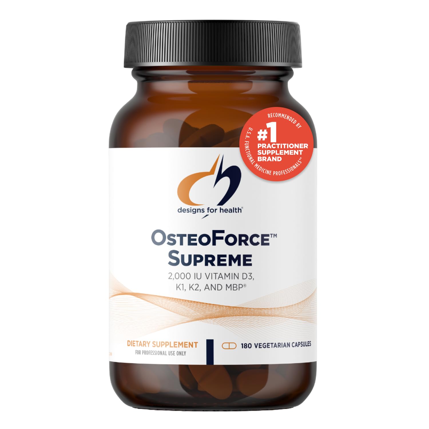 Designs for Health OsteoForce Supreme - Premium Bone Support Supplement with Basic Milk Protein (MBP) - Calcium Malate, Magnesium, Zinc Chelate, 2000 IU Vitamin D, VIT K - Non-GMO (180 Capsules)