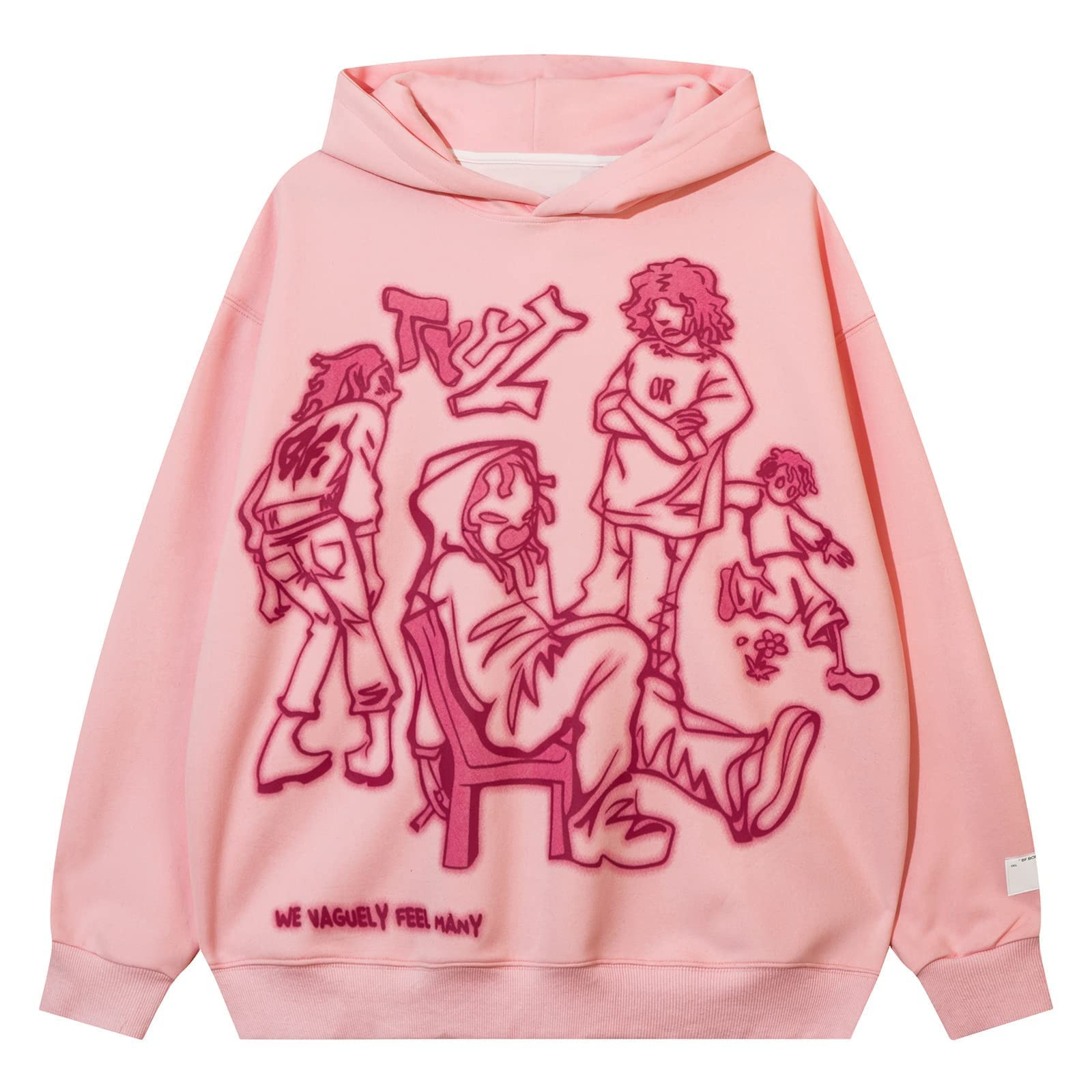 FantasyGears Mens Y2k Hoodie Oversized Graphic Hoodies Harajuku Vintage Jacket Hooded Pullover Sweatshirt For Women Pink