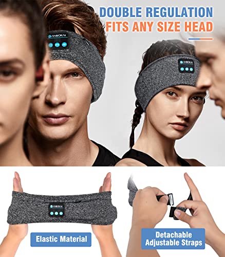 Sleep Headphones Wireless, ANBOKAI Bluetoth Headset Sports Headband Mask with Memory Foam Ear or Eye Cups, Adjustable Strap, 10H Playtime, Built-in Mic, Clear Calls Earphones for Side Sleeping Workout