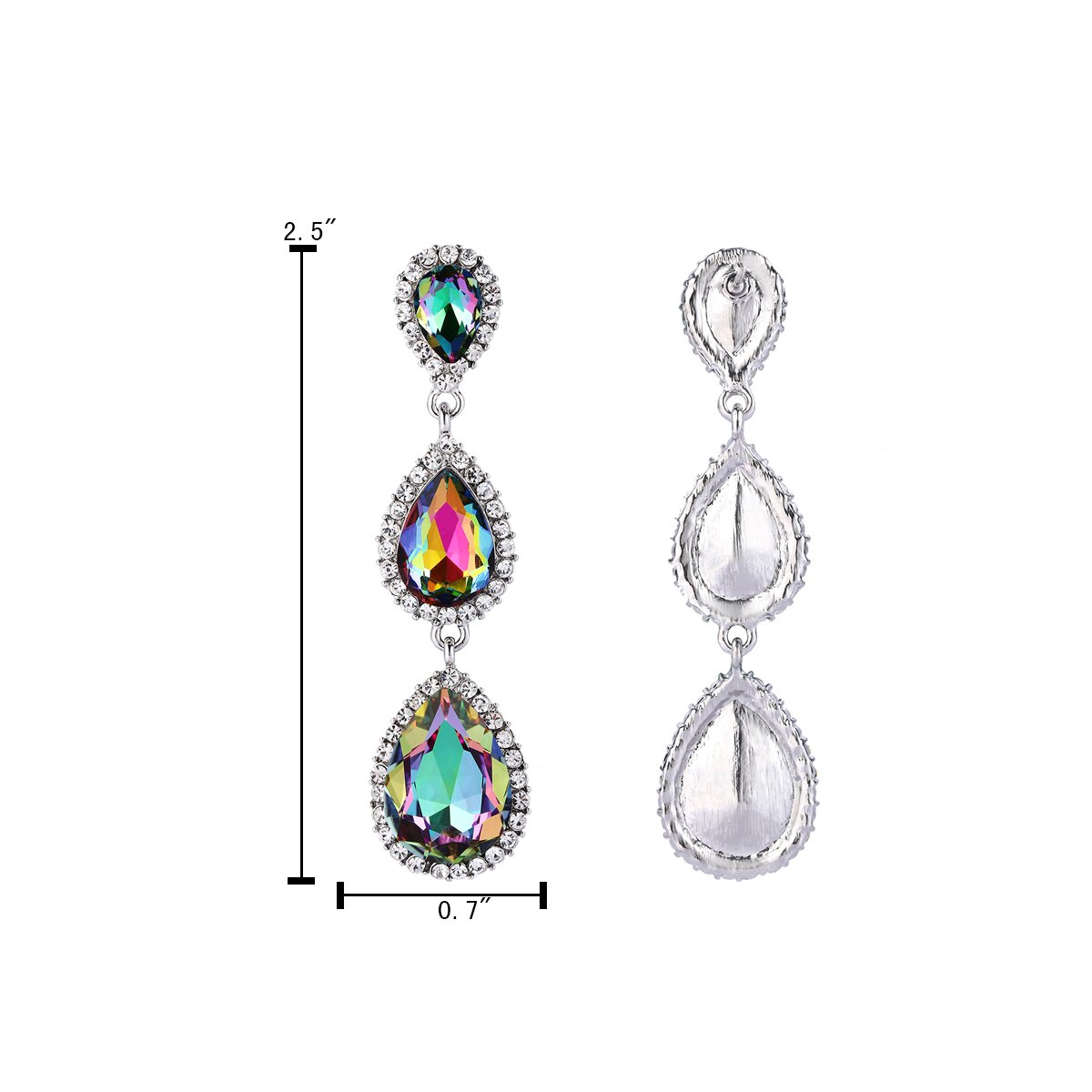 EleQueen Women's Silver-tone Austrian Crystal Tear Drop Pear Shape Long Dangle Earrings Multicolor
