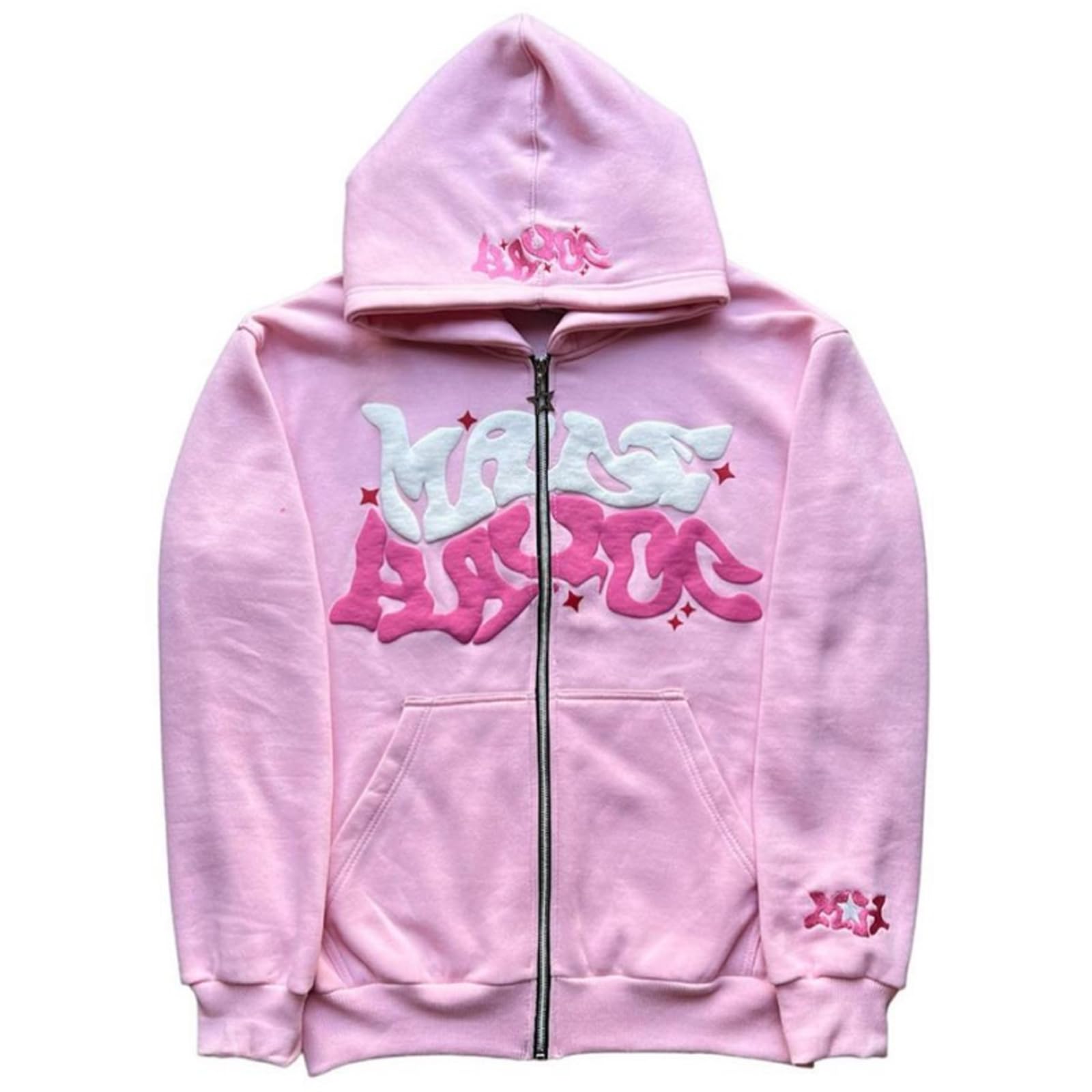 Amiblvowa Womens Men Star Designer Graphic Puff Print Hoodies Long Sleeve Zip Up Aesthetic Harajuku Jacket Sweater Y2k Streetwear Pink