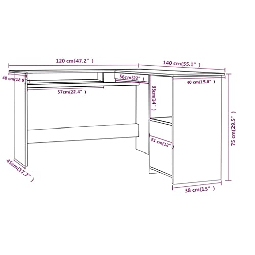 ZQQLVOO L-Shaped Corner Desk,Computer Desk, Worktable, Office Desk, Reading Table, Study Table, Writing Desk,with a Pull-Out Keyboard Tray,with 2 Open Shelves, White 47.2"x55.1"x29.5" Chipboard