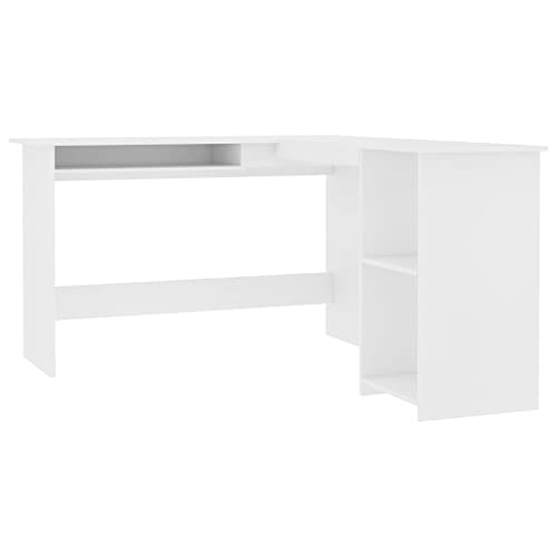 ZQQLVOO L-Shaped Corner Desk,Computer Desk, Worktable, Office Desk, Reading Table, Study Table, Writing Desk,with a Pull-Out Keyboard Tray,with 2 Open Shelves, White 47.2"x55.1"x29.5" Chipboard