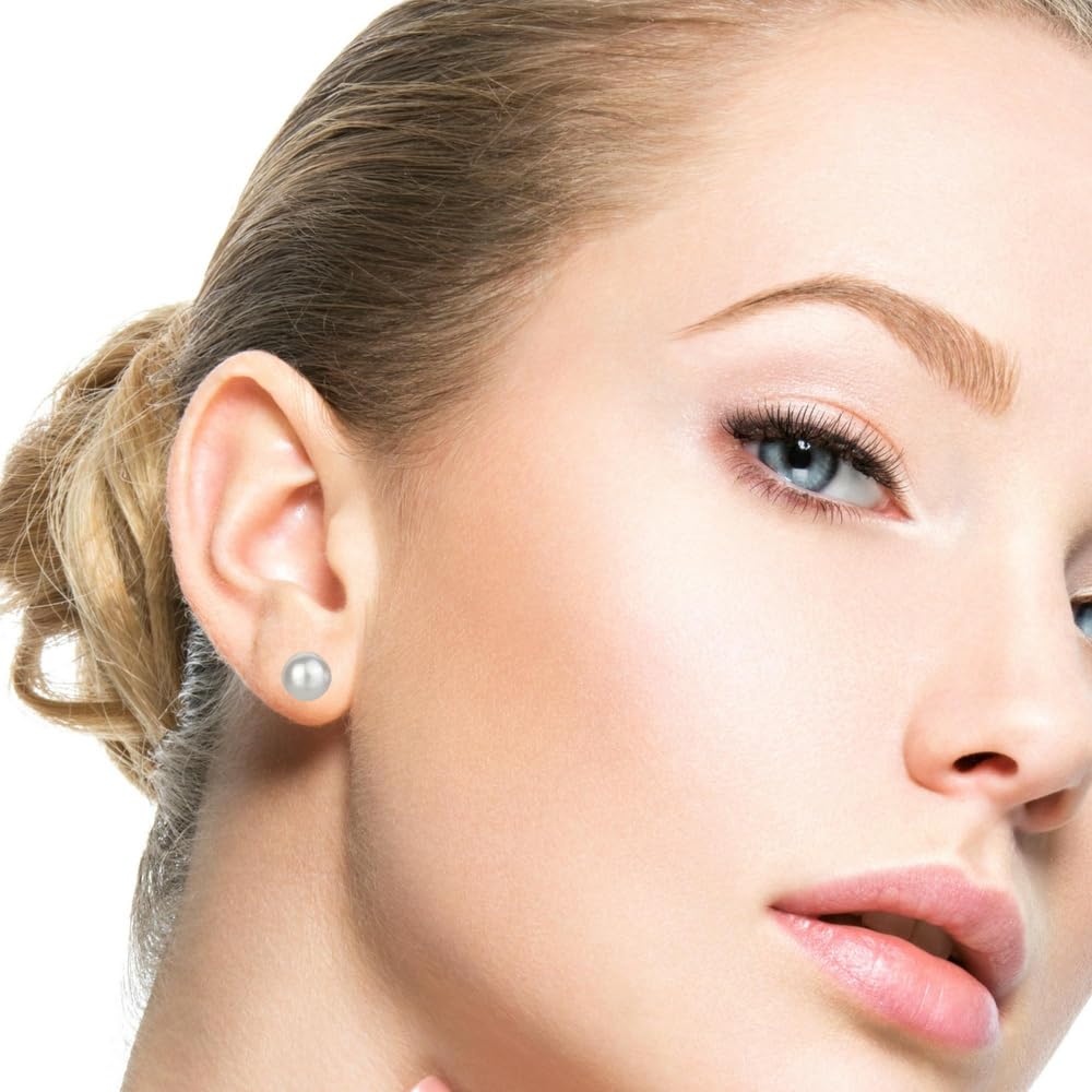 ISAAC WESTMAN Nickel Free Sterling Silver White Freshwater Cultured Pearl Stud Earrings, Hypoallergenic Earrings with Genuine Cultured Pearls, Flat Back Button Pearl Earrings (6 mm)