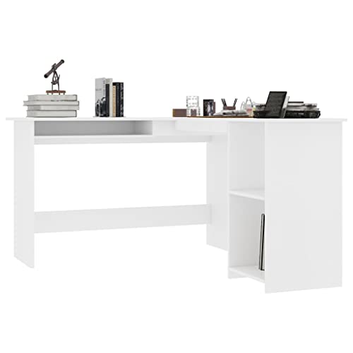 ZQQLVOO L-Shaped Corner Desk,Computer Desk, Worktable, Office Desk, Reading Table, Study Table, Writing Desk,with a Pull-Out Keyboard Tray,with 2 Open Shelves, White 47.2"x55.1"x29.5" Chipboard