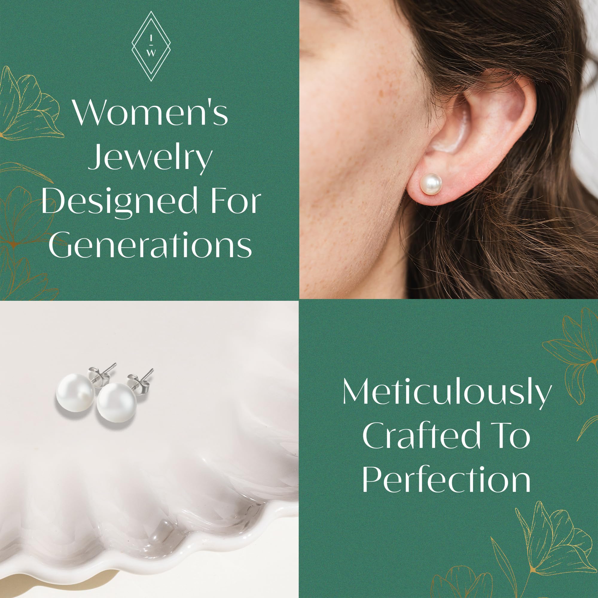 ISAAC WESTMAN Nickel Free Sterling Silver White Freshwater Cultured Pearl Stud Earrings, Hypoallergenic Earrings with Genuine Cultured Pearls, Flat Back Button Pearl Earrings (6 mm)